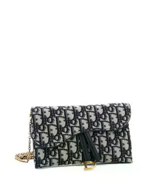 Dior Saddle Chain Wallet Oblique Canvas Crossbody Bag - Blue