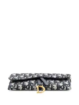 Dior Saddle Chain Wallet Oblique Canvas Crossbody Bag - Blue