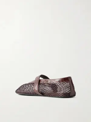 Alaïa La Ballerine Croc-effect Leather-trimmed Mesh Ballet Flats - Brown