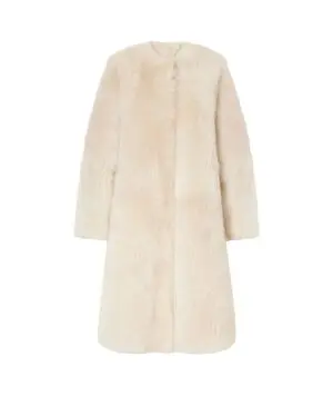 ALMADA Gemma Collarless Paneled Shearling Coat - Neutrals