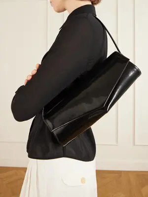 JIL SANDER Kante Patent-leather Shoulder Bag - Black