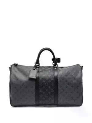 LOUIS VUITTON 50 Keepall Bandoulière Monogram Eclipse Reverse Duffel Bag - Grey