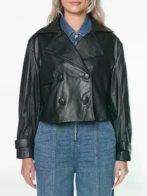 Armani Exchange Double-breasted Leather Jacket - Black