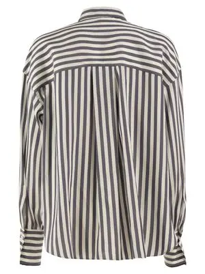 Brunello Cucinelli Wide Stripe Silk Poplin Shirt