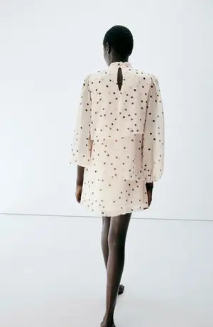 Mango Ruffle Puff Shoulder Long Sleeve Shift Dress