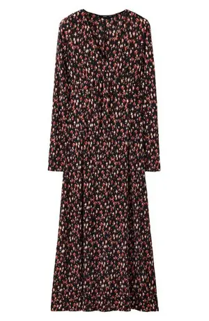 Mango Floral Print Long Sleeve Maxi Dress - Black
