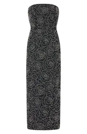 MILLY Kait Beaded Strapless Midi Dress - Black/silver