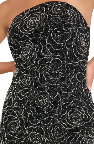 MILLY Kait Beaded Strapless Midi Dress - Black/silver