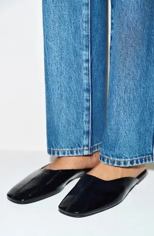 REFORMATION Inez Flat Leather Mule - Black Eel