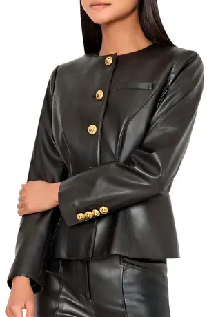 MILLY Wells Faux Leather Jacket - Black