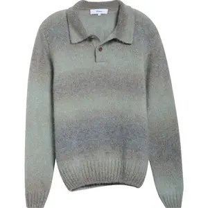 PALMES Alpaca Blend Long Sleeve Knit Polo - Blue