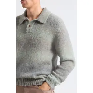 PALMES Alpaca Blend Long Sleeve Knit Polo - Blue