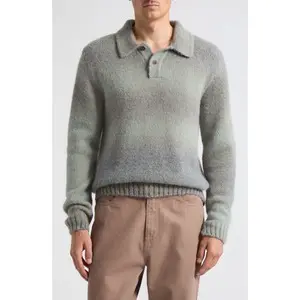PALMES Alpaca Blend Long Sleeve Knit Polo - Blue