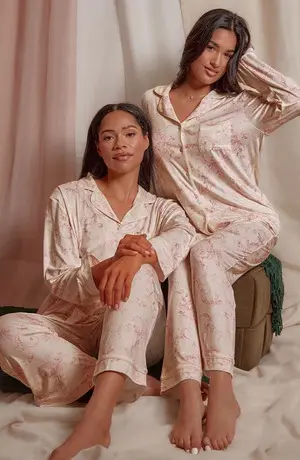 ICOLLECTION Toile Print Long Sleeve Pajama Set