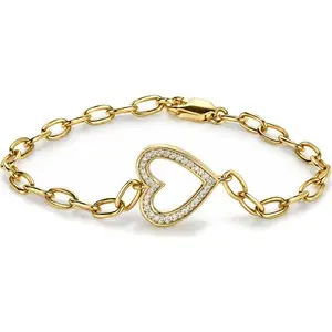 HAUS OF BRILLIANCE Yellow Gold Vermeil Diamond Accent Open Heart Link Bracelet - Silver