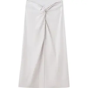 Mango Knot Detail Midi Skirt - Grey