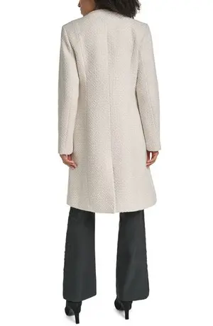 Karl Lagerfeld Paris Collarless Wool Blend Coat