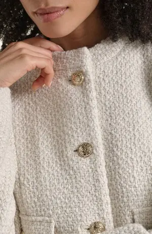 Karl Lagerfeld Paris Collarless Wool Blend Coat