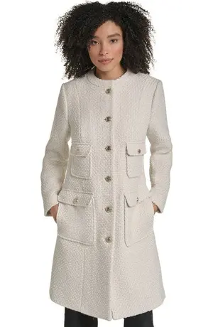 Karl Lagerfeld Paris Collarless Wool Blend Coat