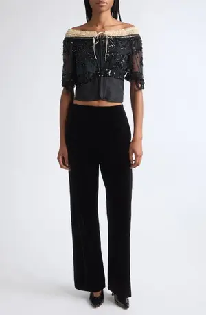 COLLEEN ALLEN Wide Leg Cotton Velvet Pants - Black