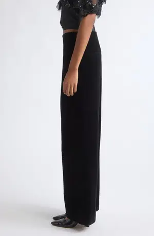 COLLEEN ALLEN Wide Leg Cotton Velvet Pants - Black