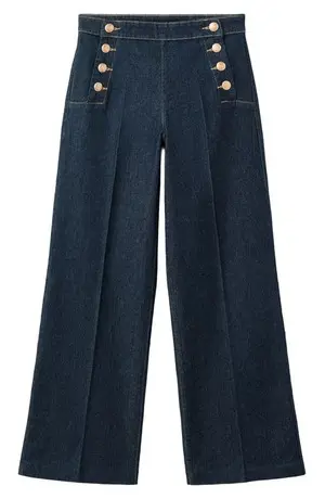 Mango Side Button Wide Leg Jeans - Open Blue