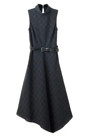 Mango Belted Check Sleeveless Maxi Dress - Grey