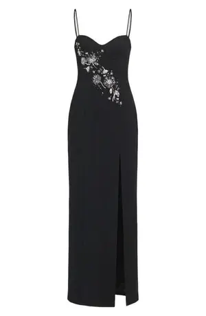 Cinq À Sept Midnight Dandelion Embroidered Gown