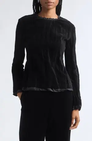 COLLEEN ALLEN Crushed Velvet Crewneck Top - Black
