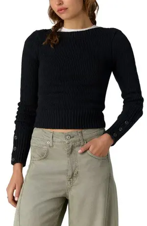 Free People Mila Ribbed Pullover Sweater - Black
