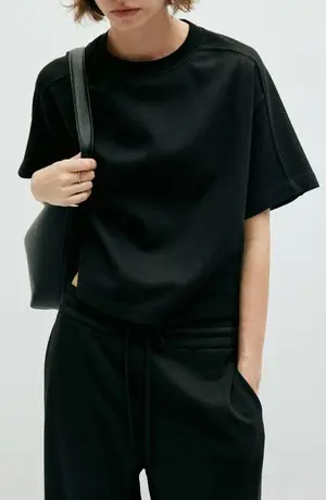 Mango Seam Detail T-shirt - Black