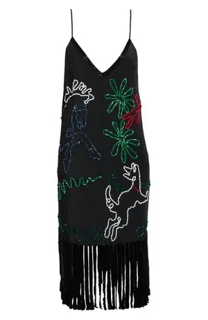 BODE Dream Pony Beaded Silk Slipdress