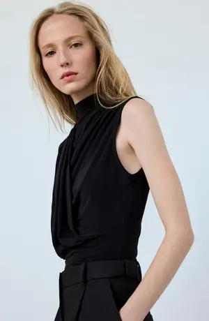 Mango Chiffon Drape Sleeveless Top