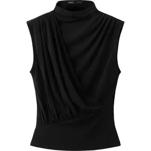 Mango Chiffon Drape Sleeveless Top - Black