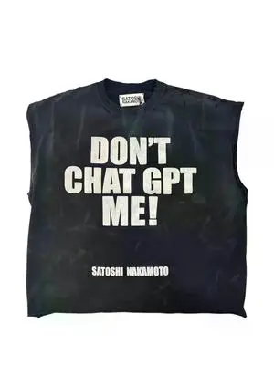 SATOSHI NAKAMOTO Distressed Slogan-print Tank Top
