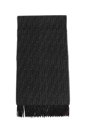 Fendi Ff Zucca Jacquard Wool And Cashmere Scarf - Black