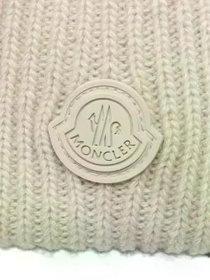 Moncler 2020s Logo-patch Ribbed-knit Beanie Hat - Neutrals
