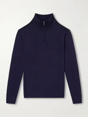 Canali Rib-trimmed Wool Half-zip Sweater - Blue
