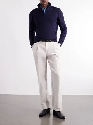 Canali Rib-trimmed Wool Half-zip Sweater