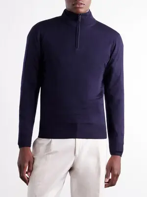 Canali Rib-trimmed Wool Half-zip Sweater
