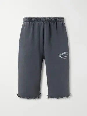 WILLY CHAVARRIA Community Center Distressed Logo-print Cotton-jersey Shorts - Gray