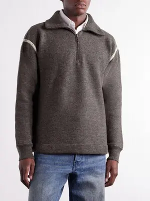 MAISON MARGIELA Distressed Denim-trimmed Wool Half-zip Sweater