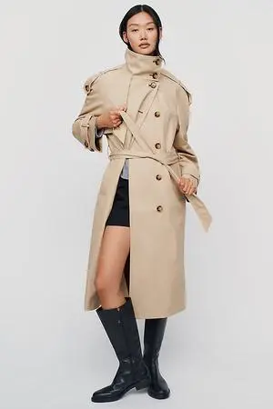 Anthropologie 100% Cotton Funnel Neck Trench Coat Jacket - Neutral