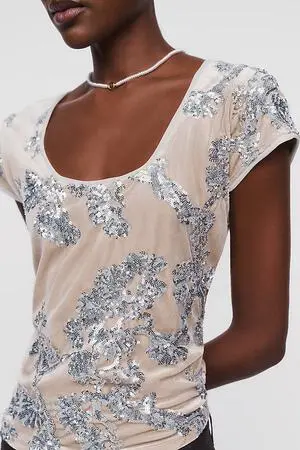 Anthropologie Maeve Embellished Scoop Neck Top
