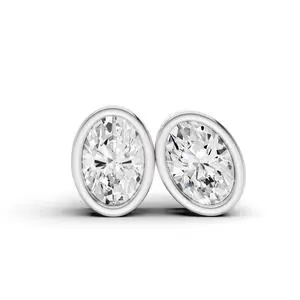 SEREIA OFFICIAL 14k Gold Studs 1 Carat Earrings Oval Bezel White Gold - Silver