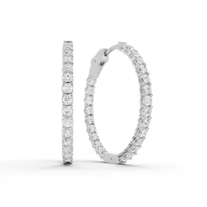 SEREIA OFFICIAL 14k Gold 2 Ct Earrings Round In & Out Diamond Hoops White Gold - Silver