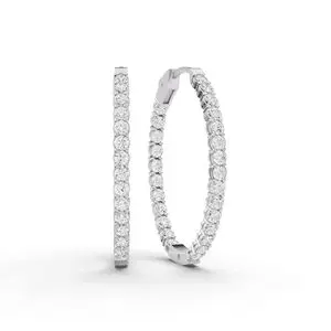 SEREIA OFFICIAL 14k Gold 2 Ct Earrings Oval In & Out Diamond Hoops White Gold - Silver