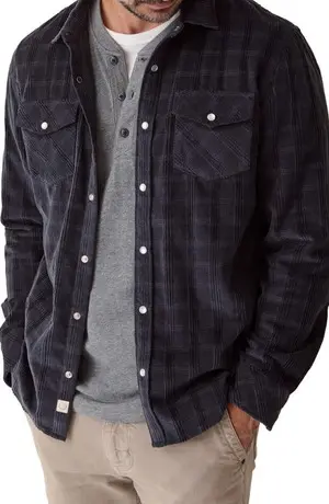 Marine Layer The Clark Check Cotton Corduroy Snap-up Western Shirt - Navy