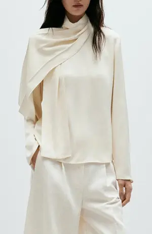 Mango Pleated Turtleneck Top - Ecru