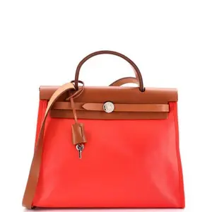 Hermès Herbag Zip Berline Vache Canvas And Leather 31 - Red